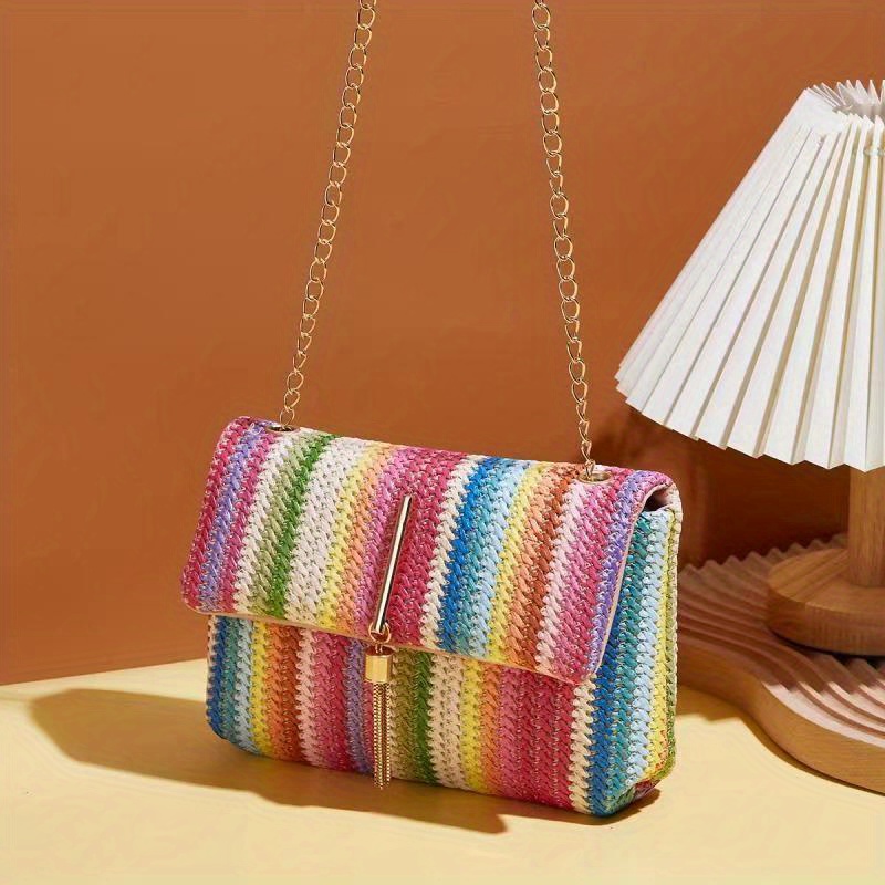 Woven Shoulder Bag Colorful Flap Crossbody Bag - Temu Norway
