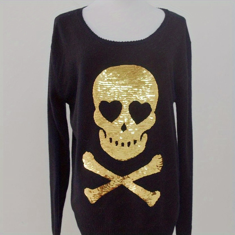 Skull Pattern Crew Neck Sweater Casual Long Sleeve Sweater - Temu Norway