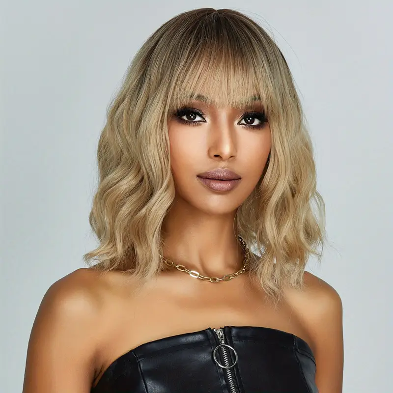 Fashion Ombre Wigs Long Wavy Curly Blonde Wigs Bangs Black Temu Australia