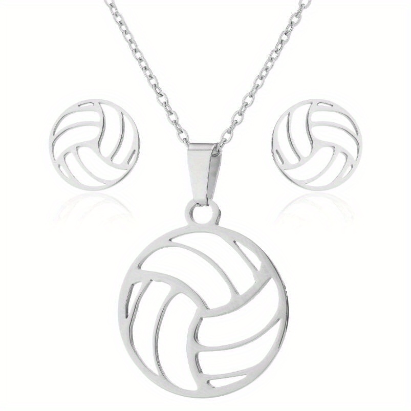 volleyball necklace earrings set stainless steel ball charm - Temu