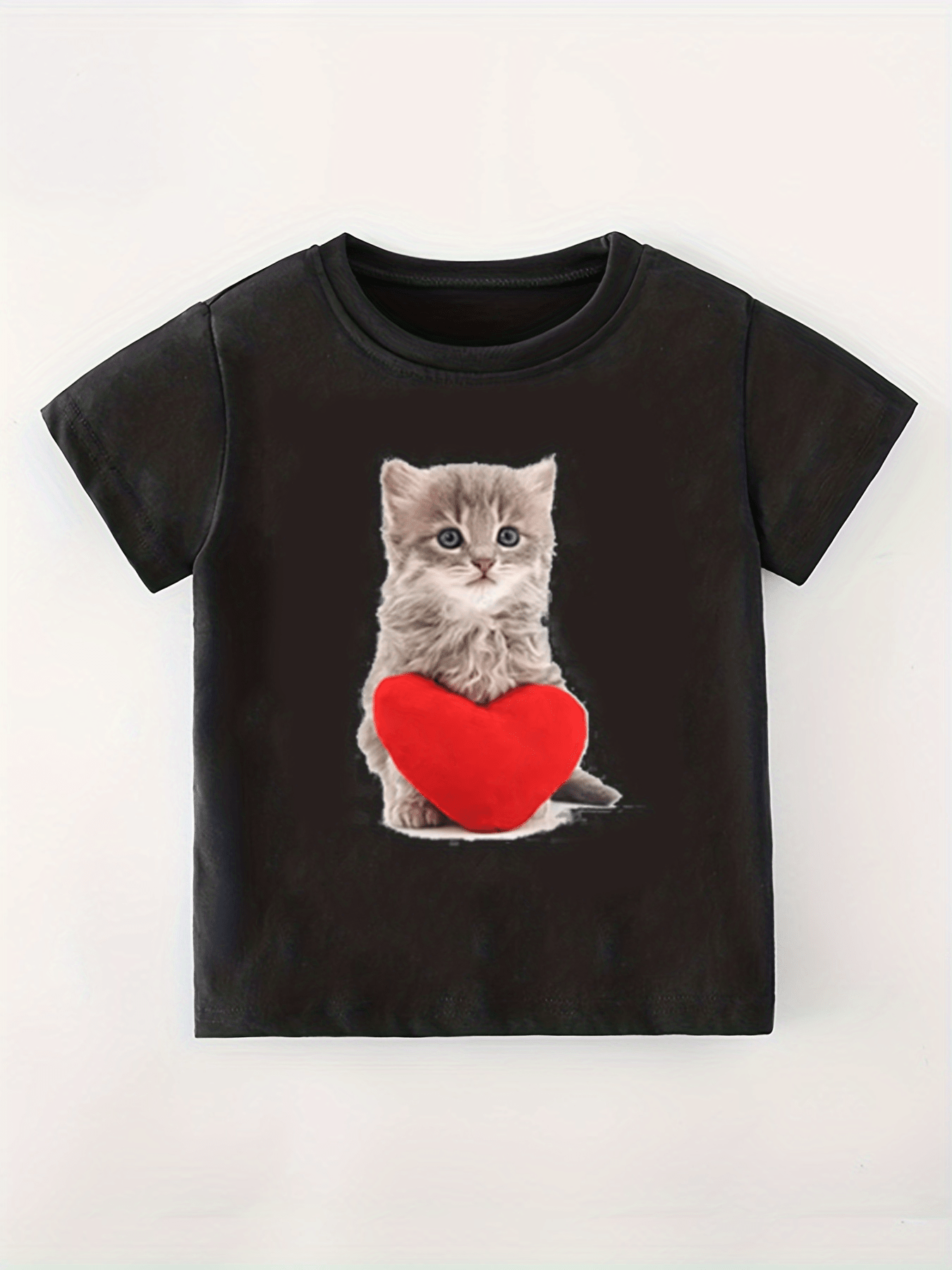 girls cotton t shirts cute ''kitten heart'' graphic casual - Temu Norway