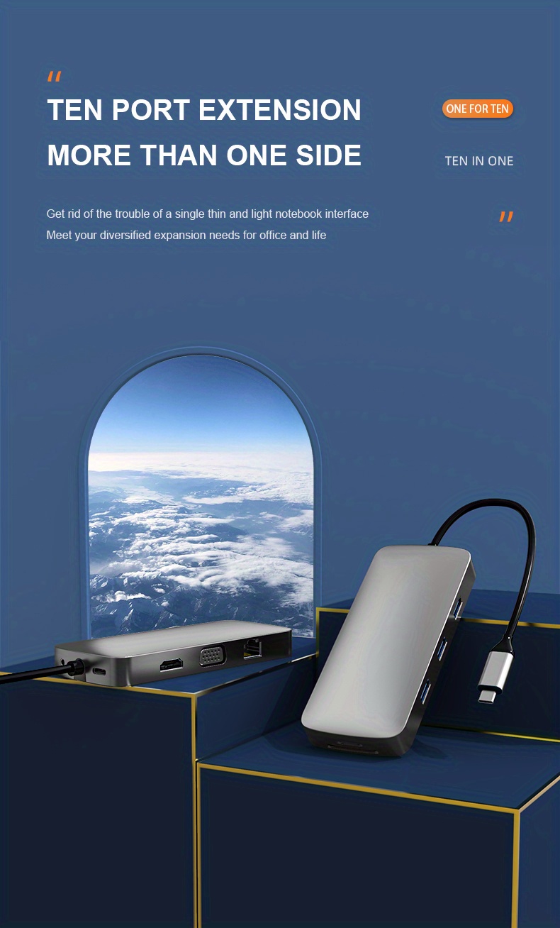 多機能 10 ポート usb c ハブ rj45 hdtv オ vga sd tf usb2.0 usb3.0 - Temu Japan