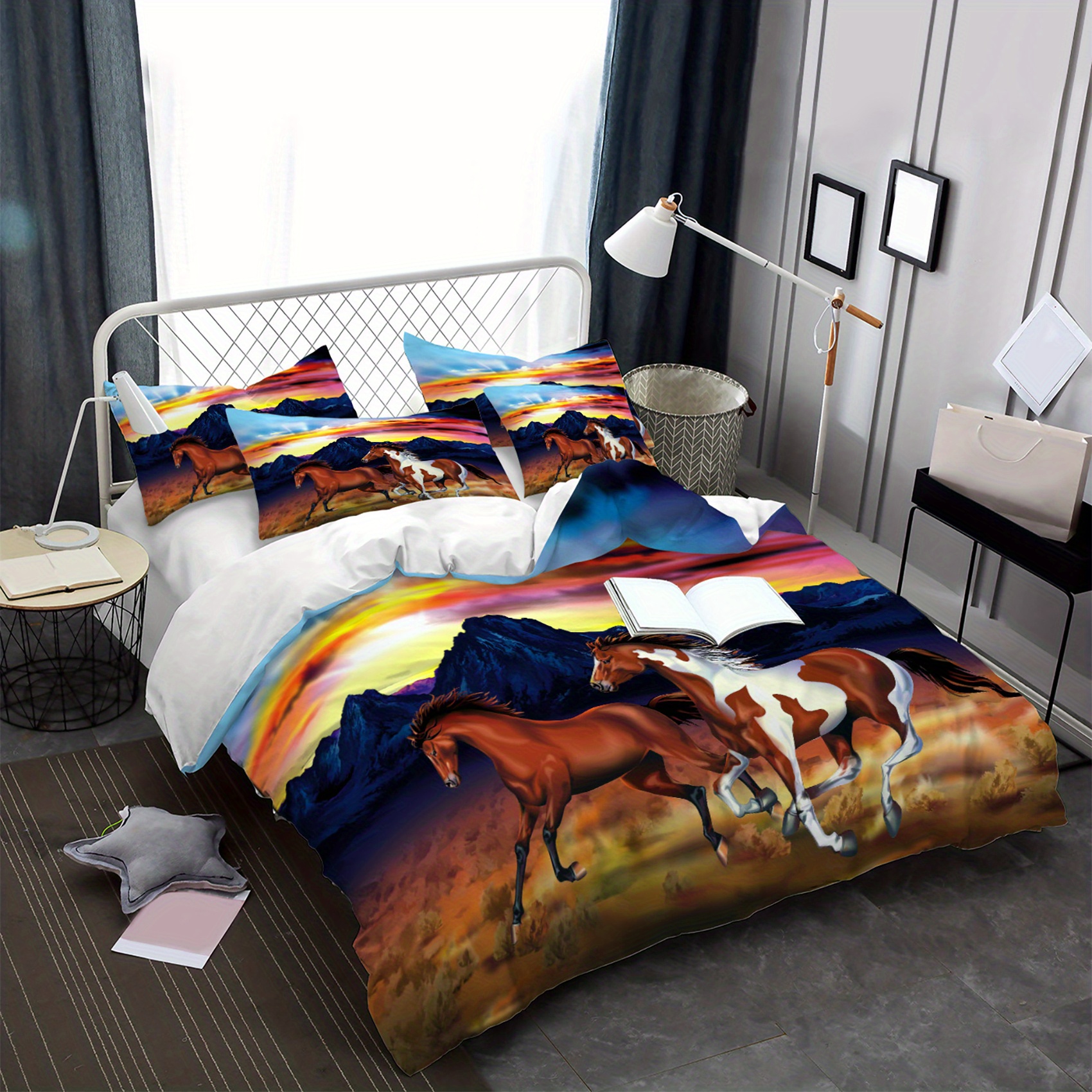 Duvet Cover Set Modern Simple Running Horse In Sunset Print - Temu Portugal