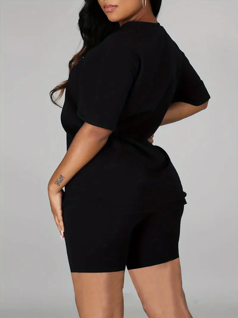 Letter Print Two Piece Set Short Sleeve T Shirt Shorts Temu United