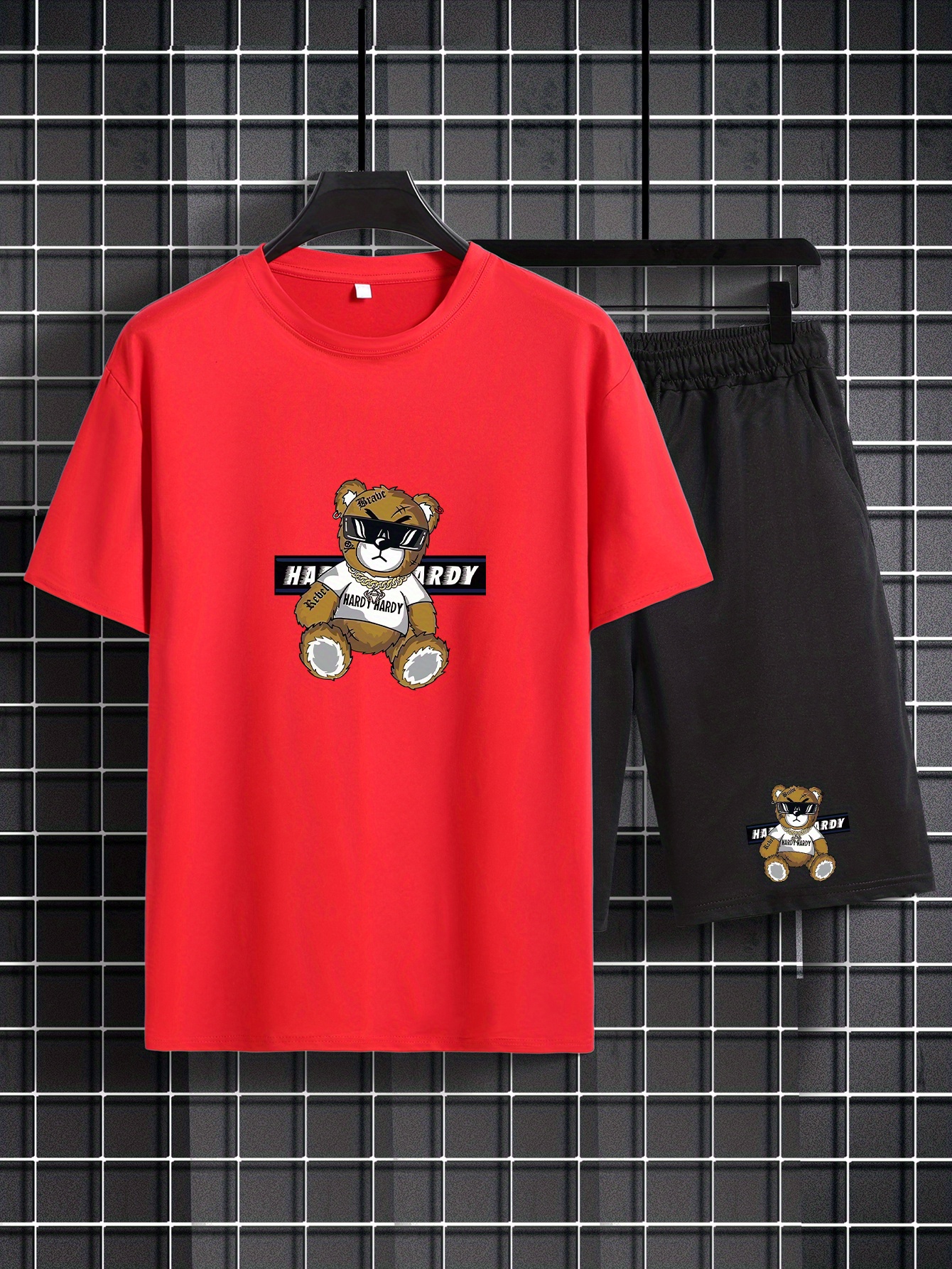 Men's Bear Golden Chains Print Graphic T shirt Shorts Set - Temu United ...