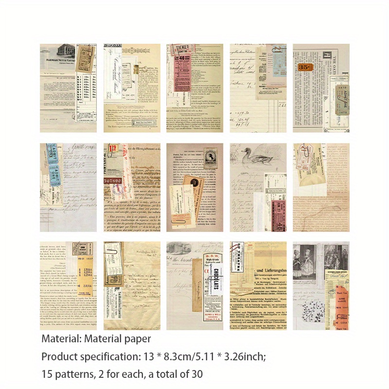 30pcs Pack Dream Memories Series Material Pack Retro Artistic Material ...