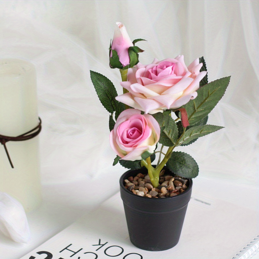 1pc Velvet Rose Simulation Small Bonsai Suitable For Living Room Dining ...
