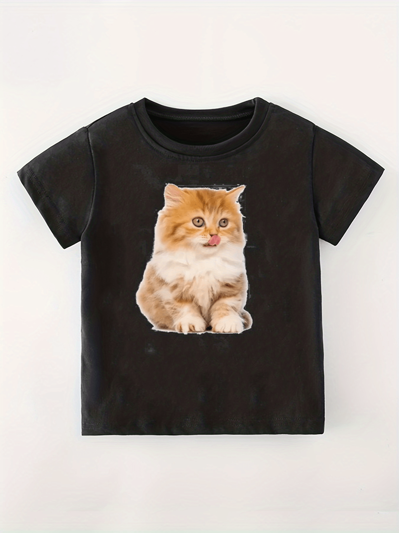 girls cotton t shirts cute ''cat sticking tongue'' graphic - Temu Australia