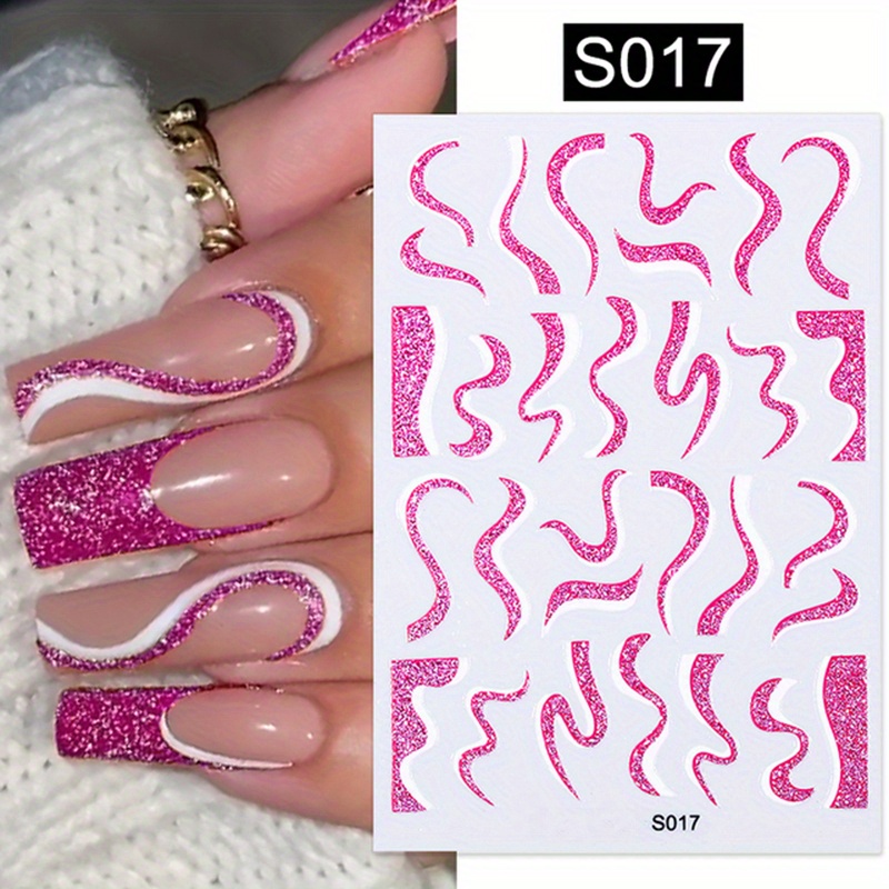 Marble Wave Nail Art Stickers 3d Purple Glitter Swirl Line - Temu ...