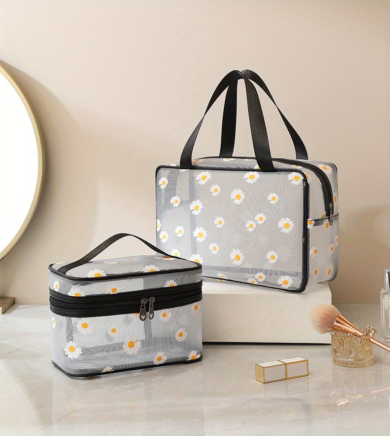 Portable Daisy Mesh Bag Large Capacity Cosmetic Bag Thick - Temu Norway