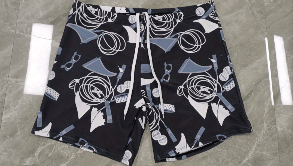 Plus Size Men's Swim Trunks, Abstract Pattern Stretchable Athletic ...