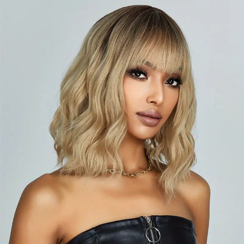 Fashion Ombre Wigs Long Wavy Curly Blonde Wigs Bangs Black Temu Australia