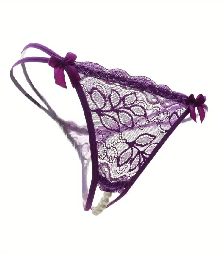 Sexy Floral Lace Thongs With Open Crotch Low Waist Sheer Panties For