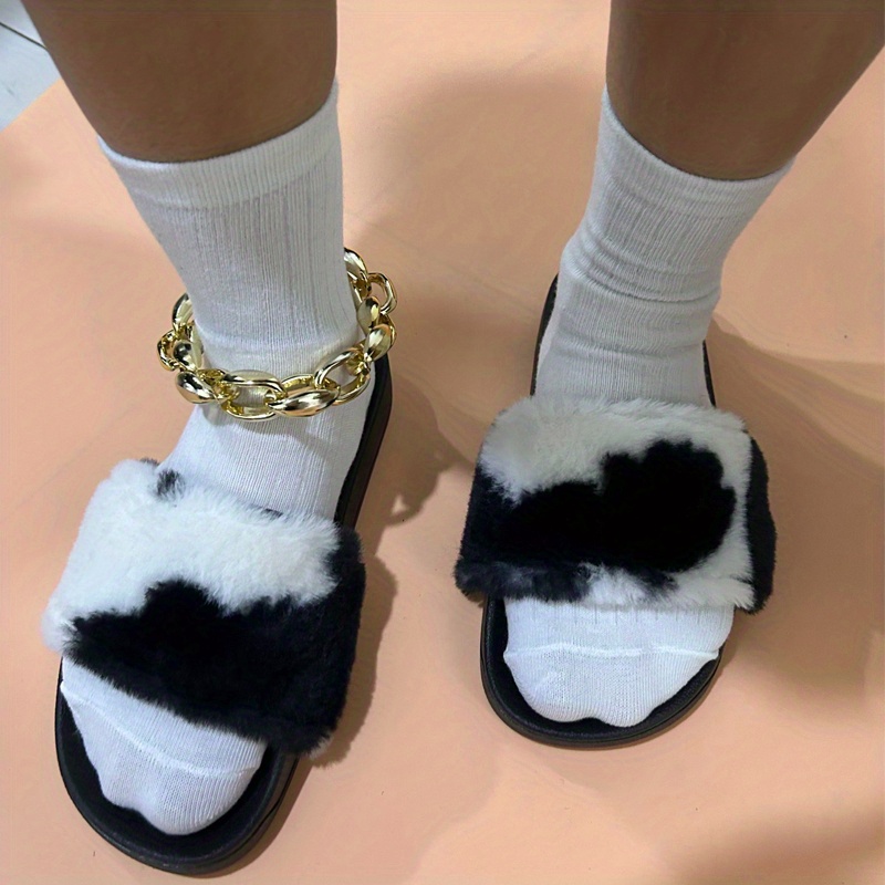 women's fur cow slippers comfortable open toe slip - Temu Australia