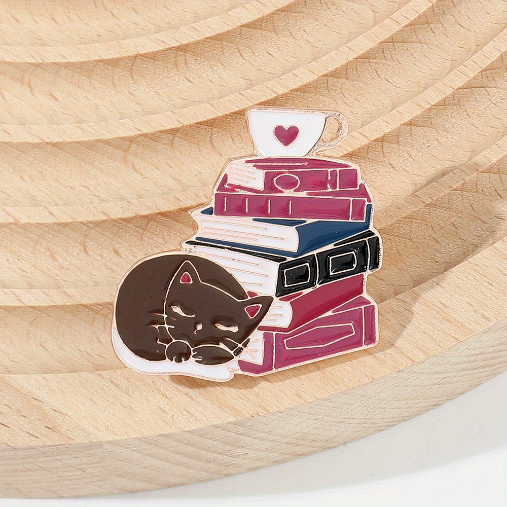 Cartoon Cat Anime Pin Brooch Creative Book Tea Cup Cat - Temu