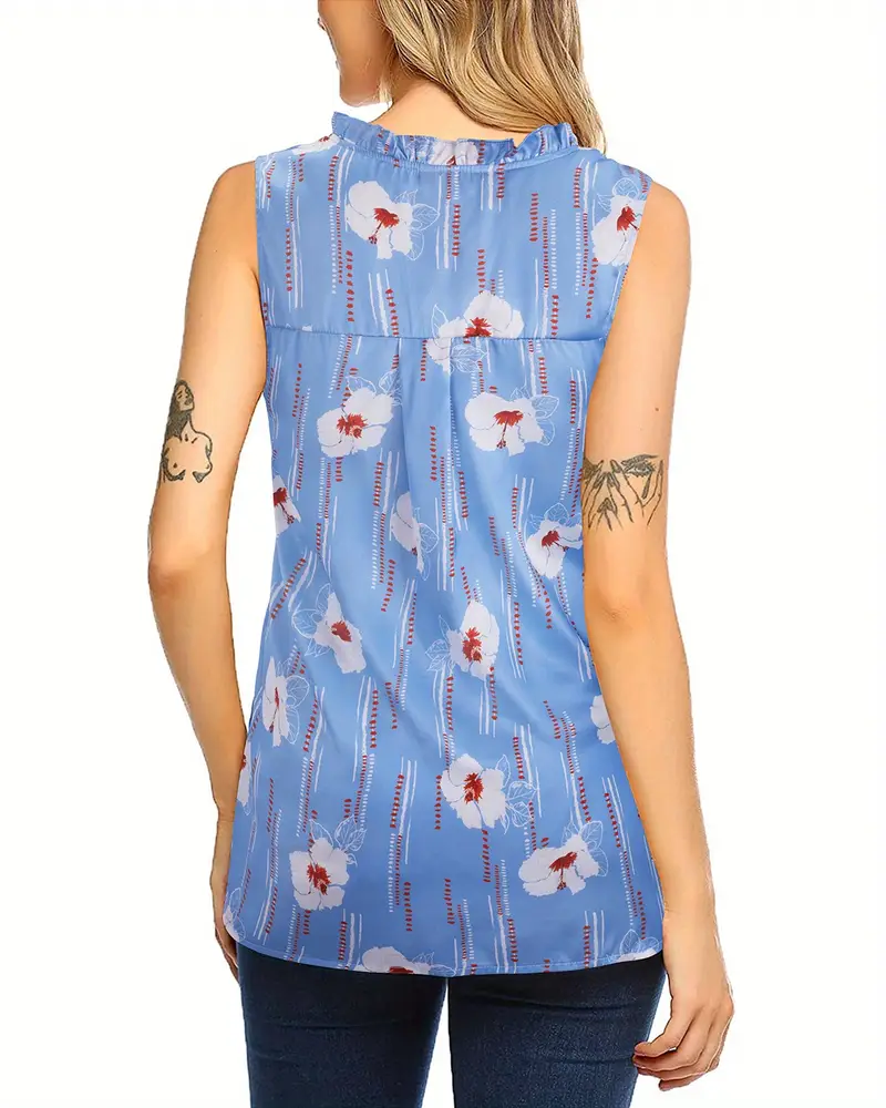 Floral Print Lettuce Neck Tank Top Casual Button Front Temu United