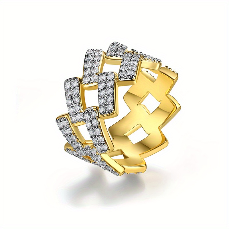 Golden Color Iced Full Zircon Rings Hip Hop Rock Rings - Temu New Zealand