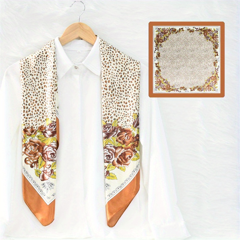 Trendy Leopard Print Shawl Elegant Bandana Satin - Temu