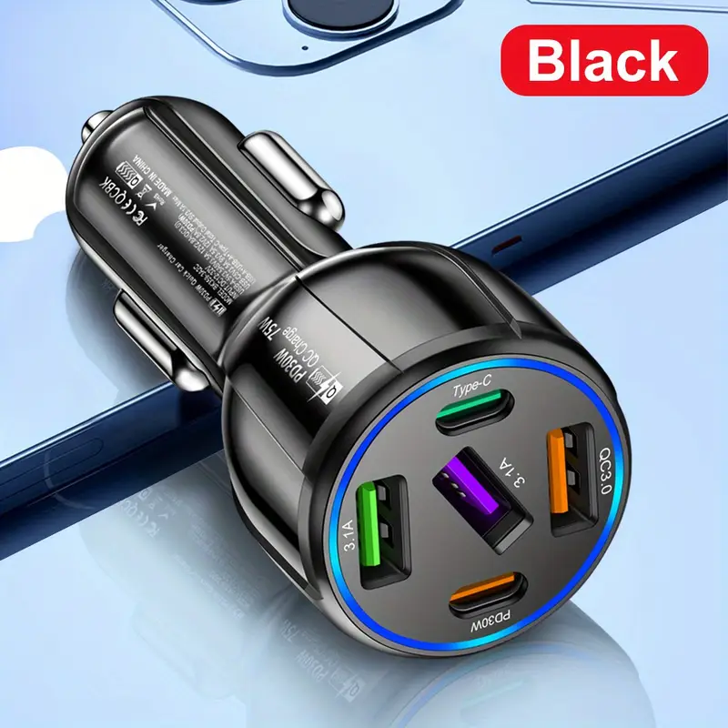 5 ポート 75 ワット車の充電器急速充電 Pd 充電器 Qc30 車の Usb 充電器タイプ C 電話の充電器車の充電器電源アダプタ