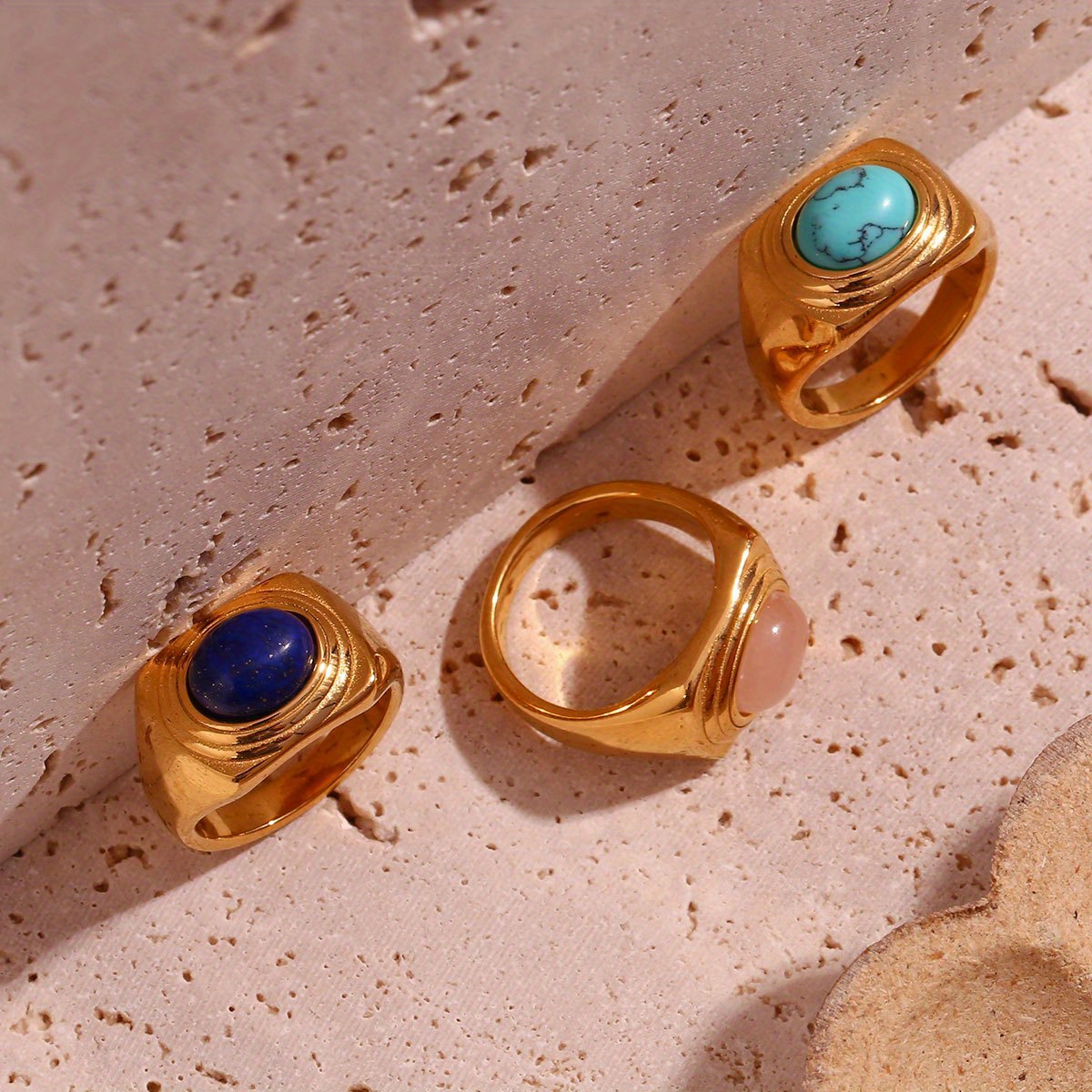 Vintage Geometric Ring Stainless Steel Inlaid Natural Stone - Temu New ...