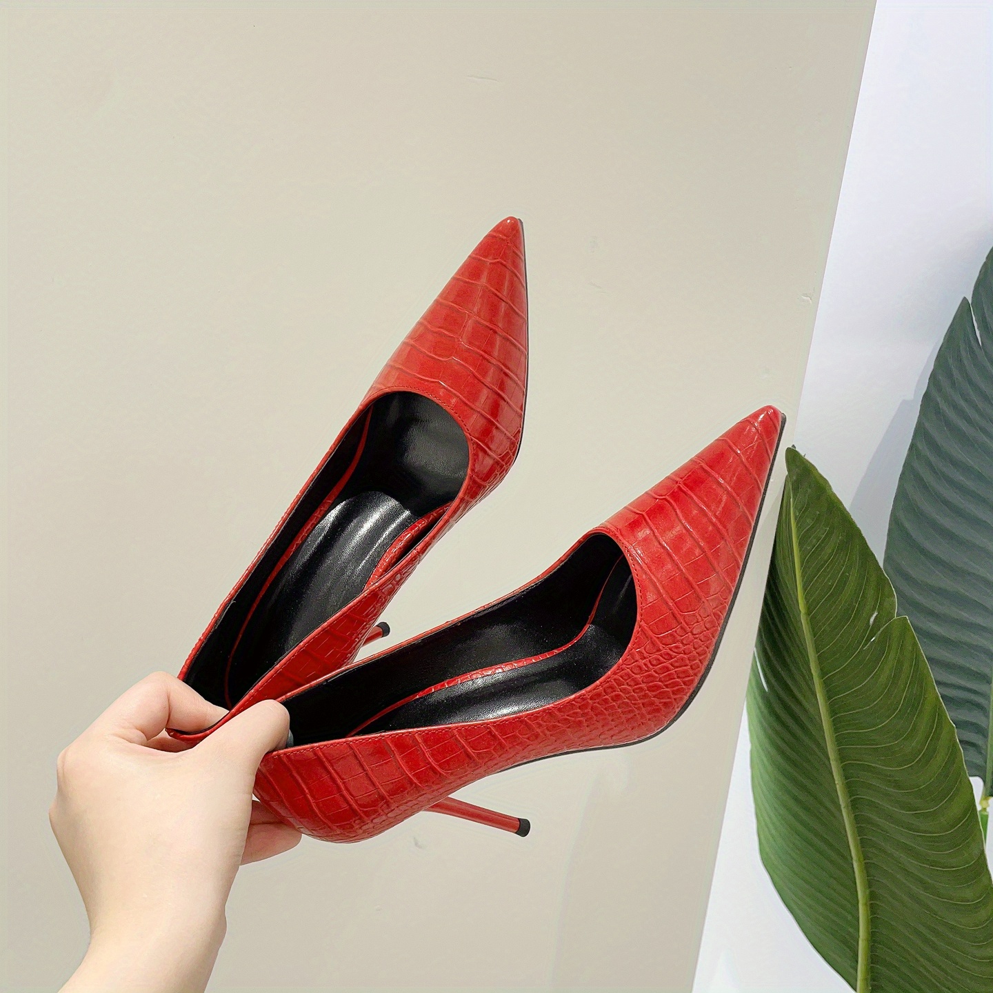 Women's Crocodile Embossed Stiletto Heels Toe - Temu Philippines