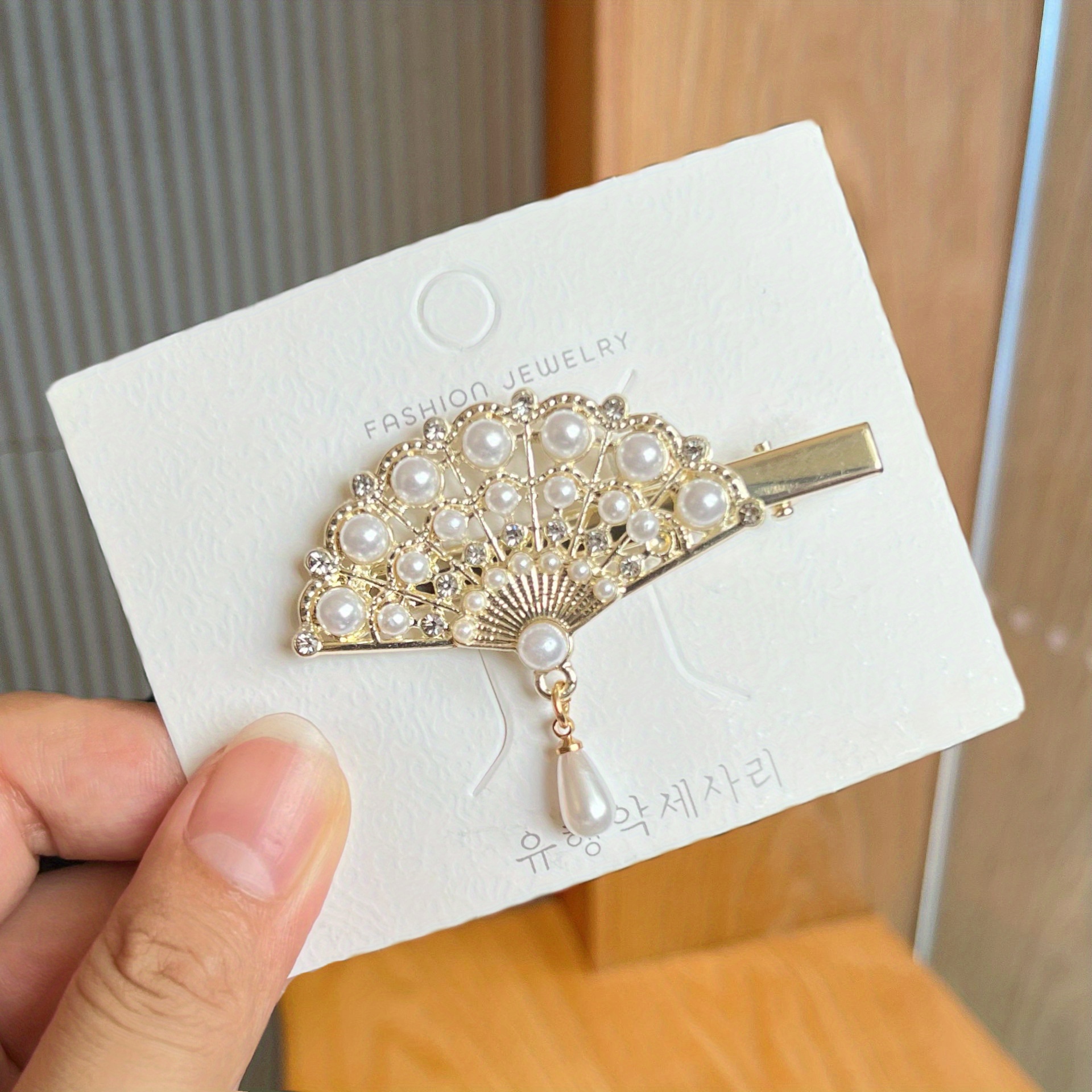 Pearl Alloy Hair Clip Bow Fan - Temu Ireland