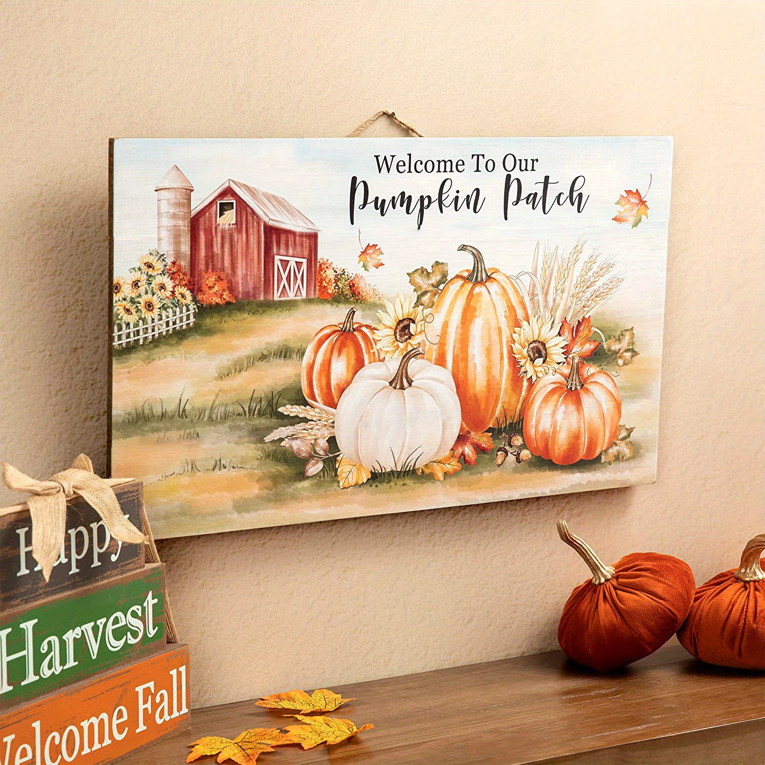Wall Hanging Wooden Plaque Door Hanging Happy Autumn Pumpkin - Temu ...