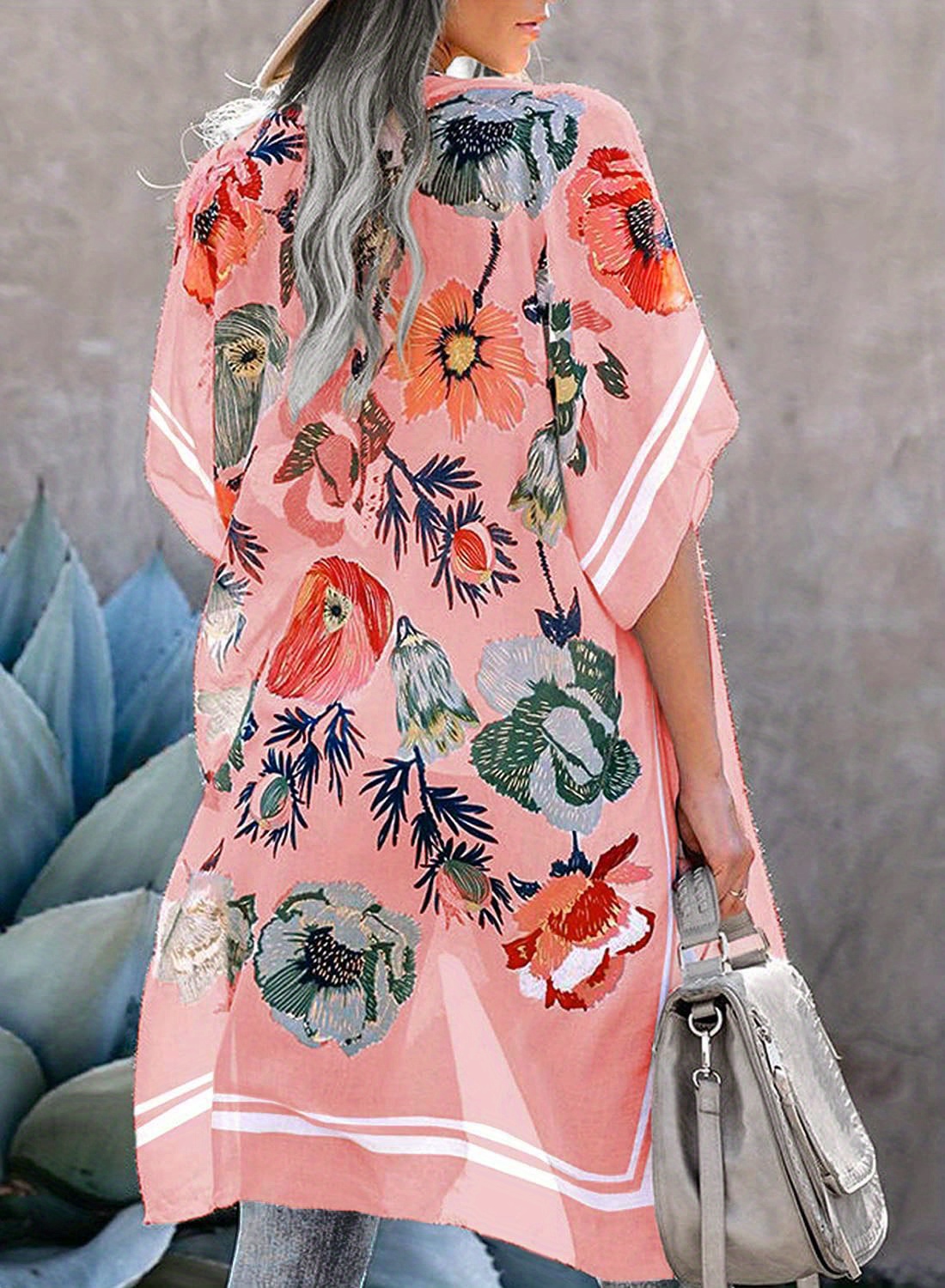 Floral Print Open Front Kimono Boho Thin Cover Kimono Spring - Temu