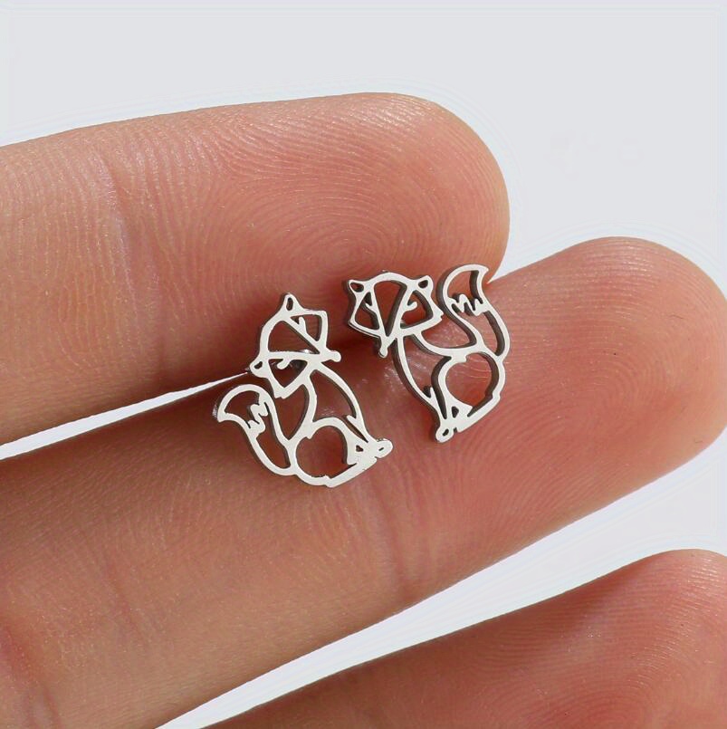 mini cute fox stainless steel stud earrings men trend animal - Temu New ...
