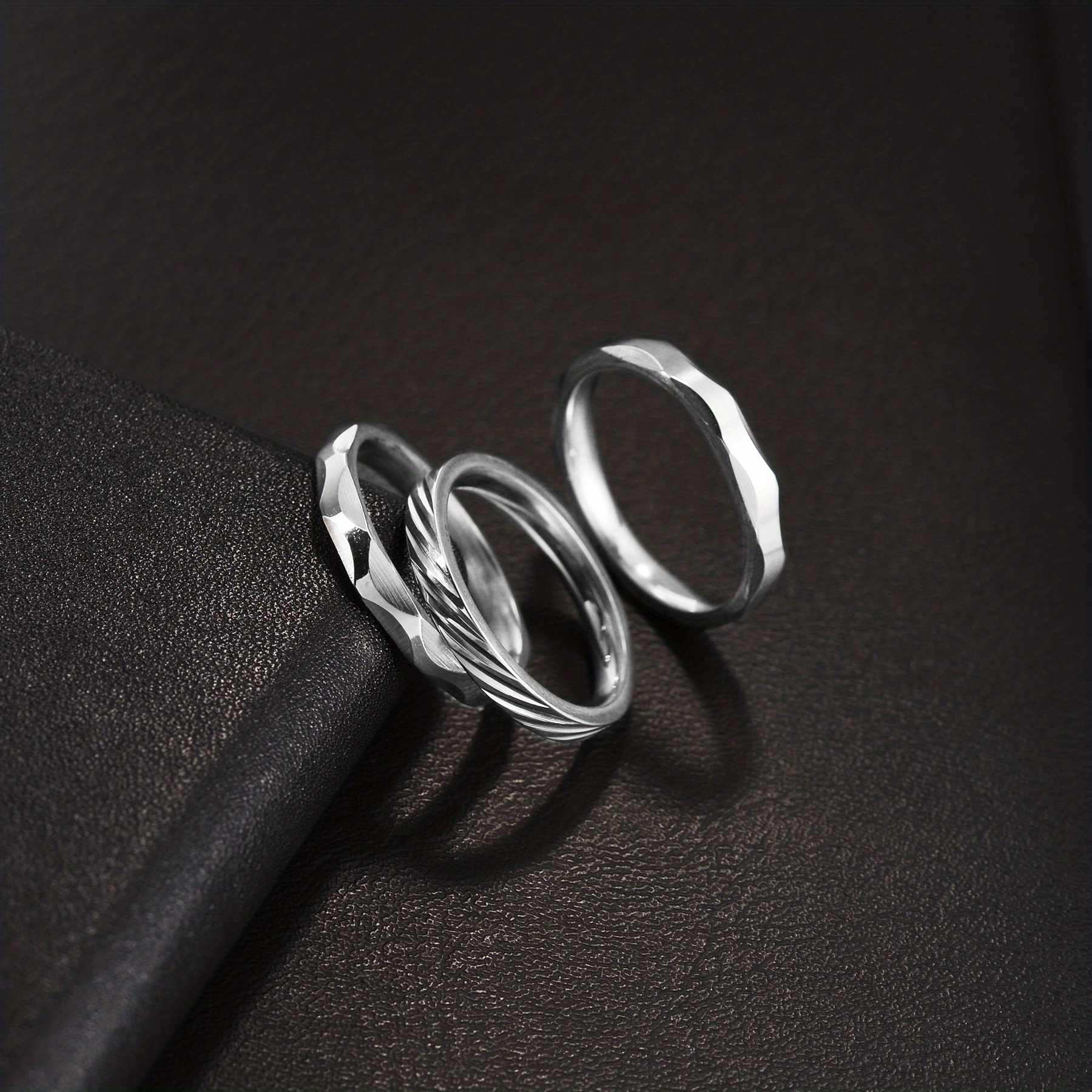 Simple Stainless Steel Ring Set Fashion Funky Wave Smooth - Temu Canada