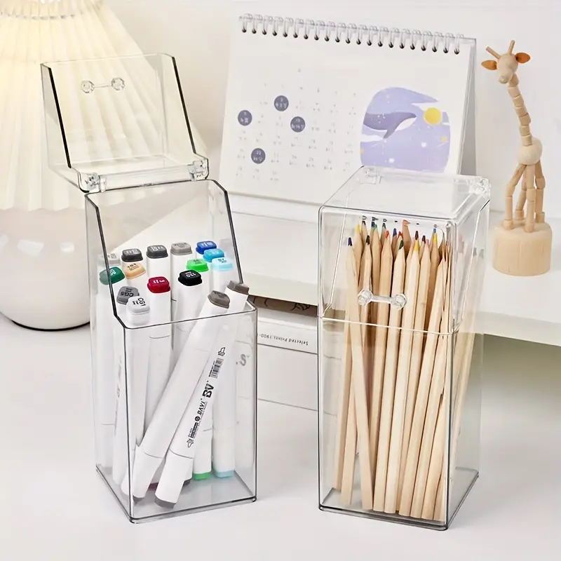 Large capacity Transparent Covered Pen Container - Temu