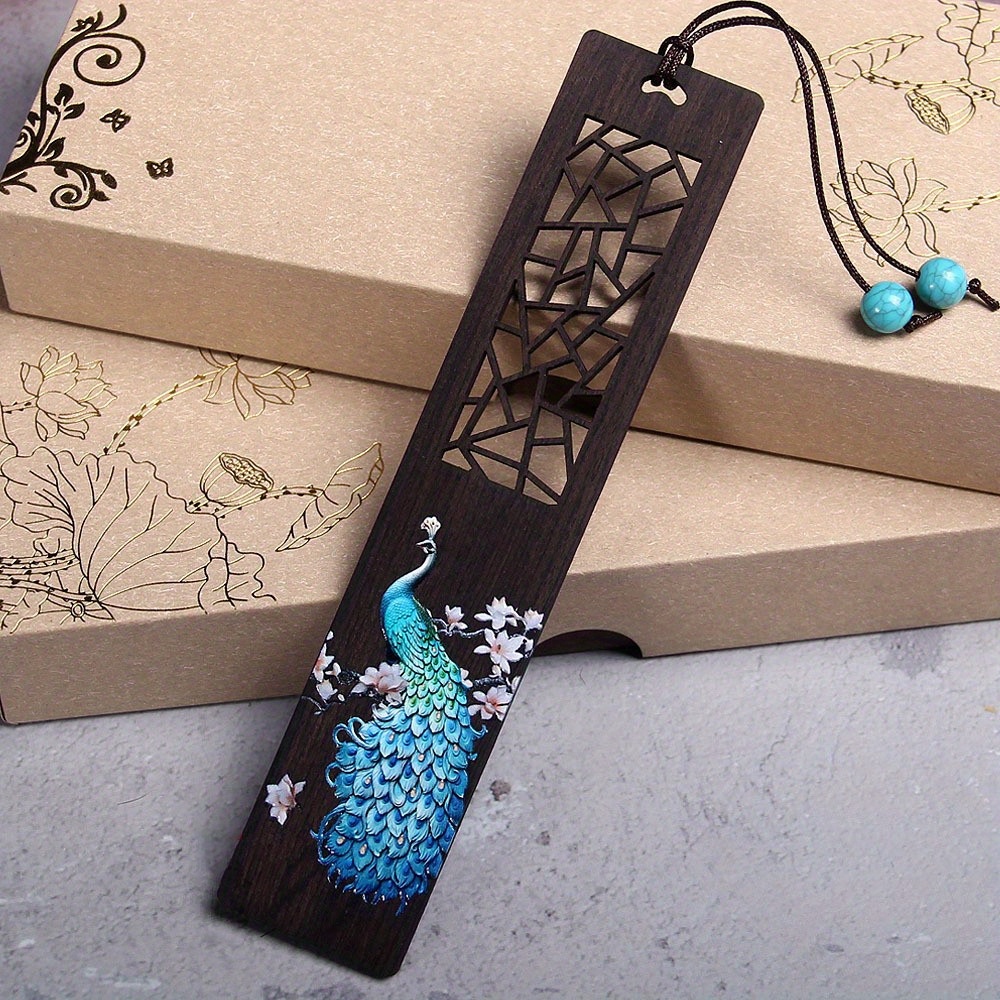 Wooden Painted Peacock Bookmark Chinese Style Blue Peafowl - Temu Canada