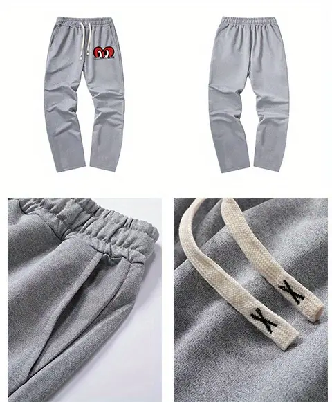Creative Heart Pattern Letter Print Joggers Mens Casual Loose Fit