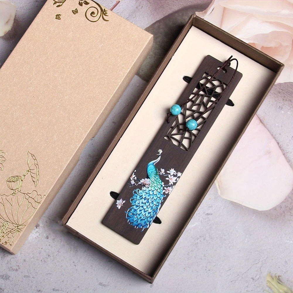 Wooden Painted Peacock Bookmark Chinese Style Blue Peafowl - Temu Canada