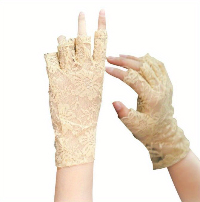 short lace half finger gloves solid color floral gloves - {region_name}