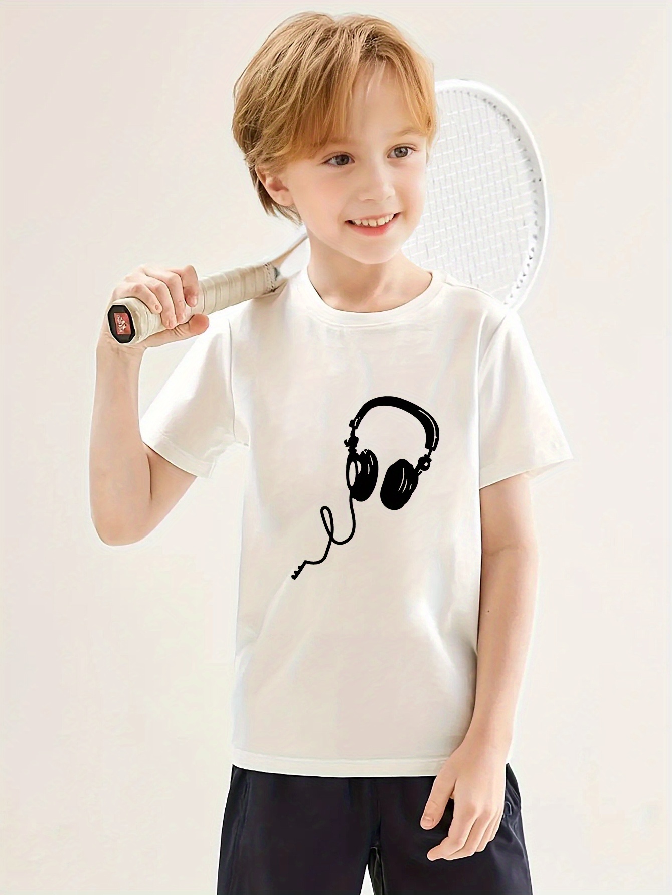 Boys Headphone Print T shirt Fashion Crew Neck Breathable - Temu Australia