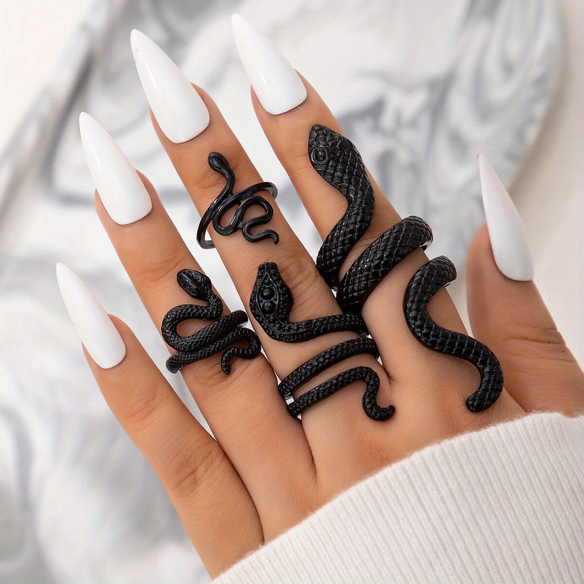 Punk Style Stackable Snake Finger Ring Set 4 Pcs Exaggerated Finger ...