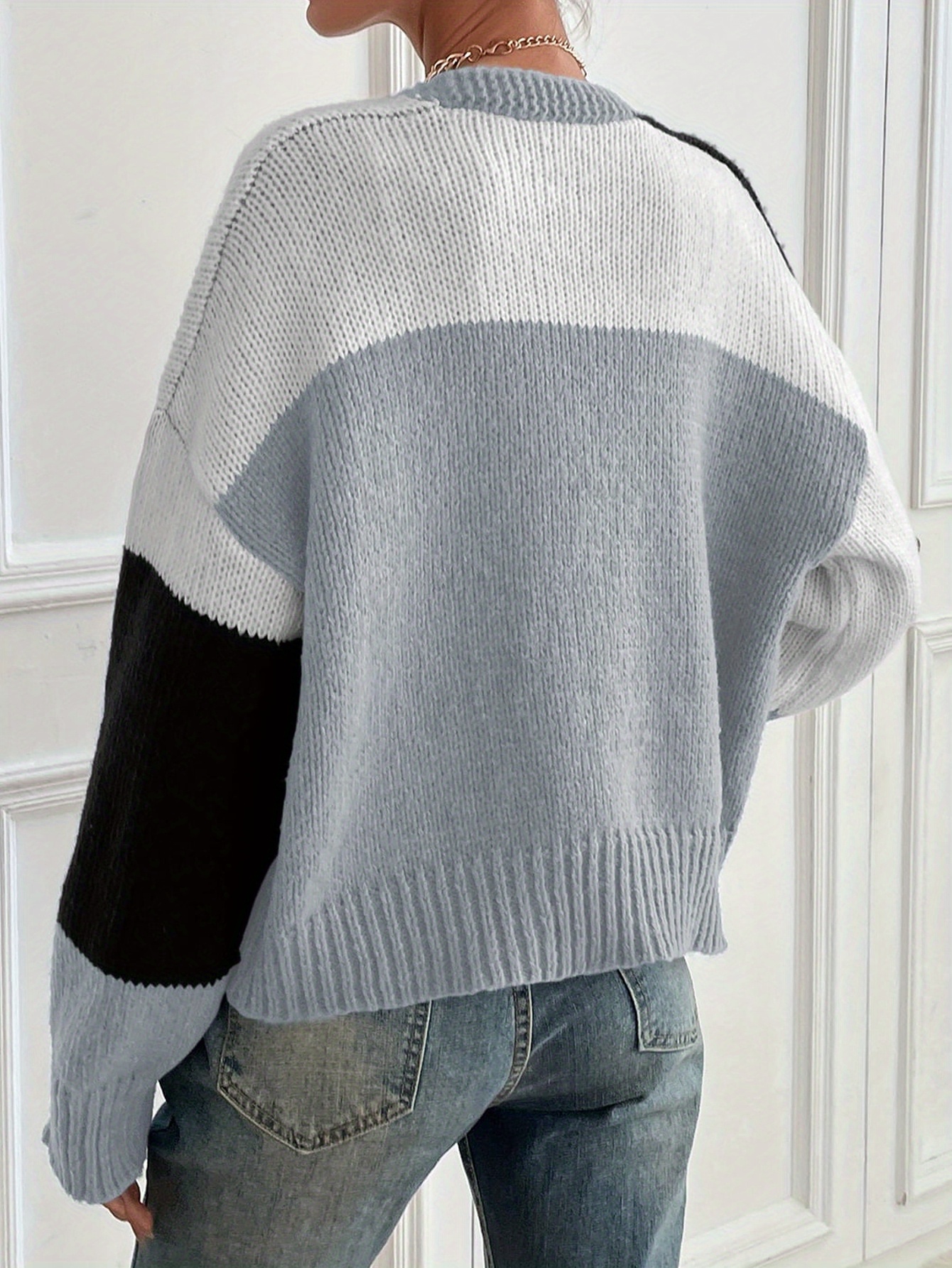 Color Block Knitted Cardigan Casual Long Sleeve Open Front - Temu Norway