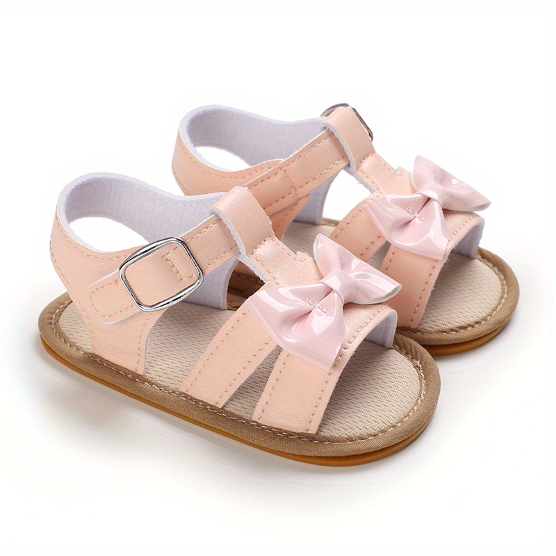 Girls Bowknot Hook And Loop Sandals Lightweight Non Slip Comfy Beach Shoes For Newborn Infant ...