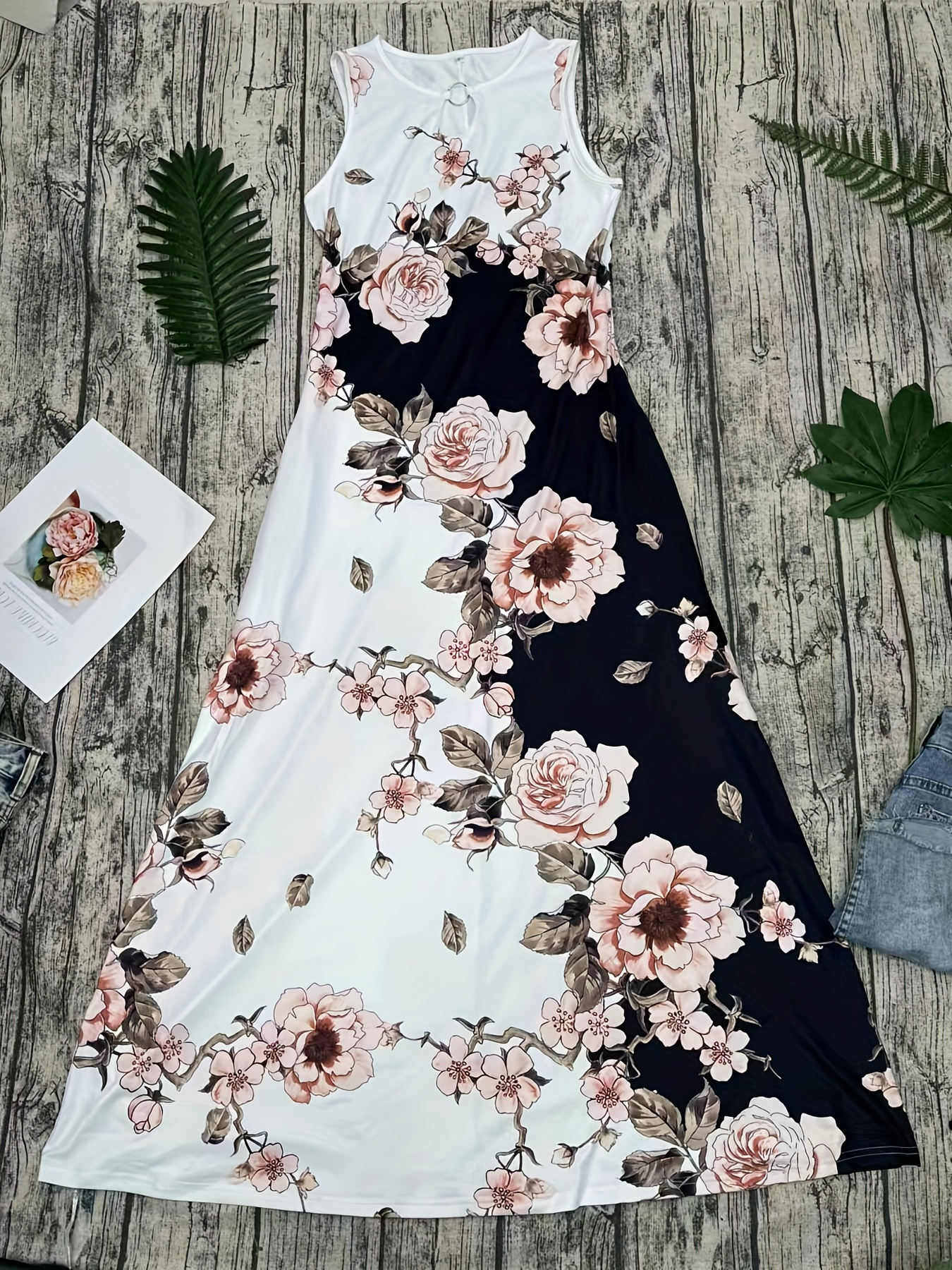 Color Block Floral Print Dress Elegant Sleeveless Dress - Temu