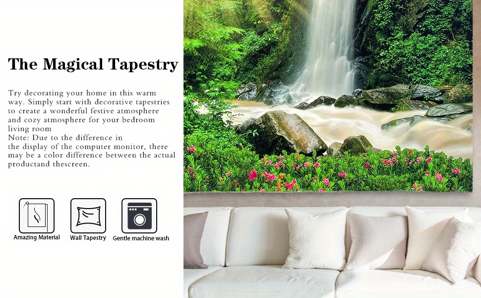 Sunshine Forest Waterfall Tapestry Home Decor Landscape - Temu Canada