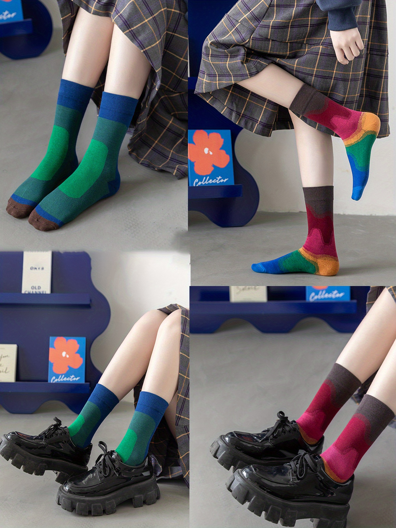 Painting Print Crew Socks Funny Colorblock Tube Socks - Temu Australia