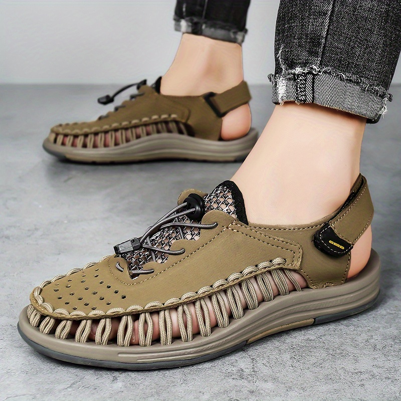 Mens Casual Lightweight Closed Toe Hollow Out Sandals Outdoor Non Slip Shoes With Hook And Loop ...