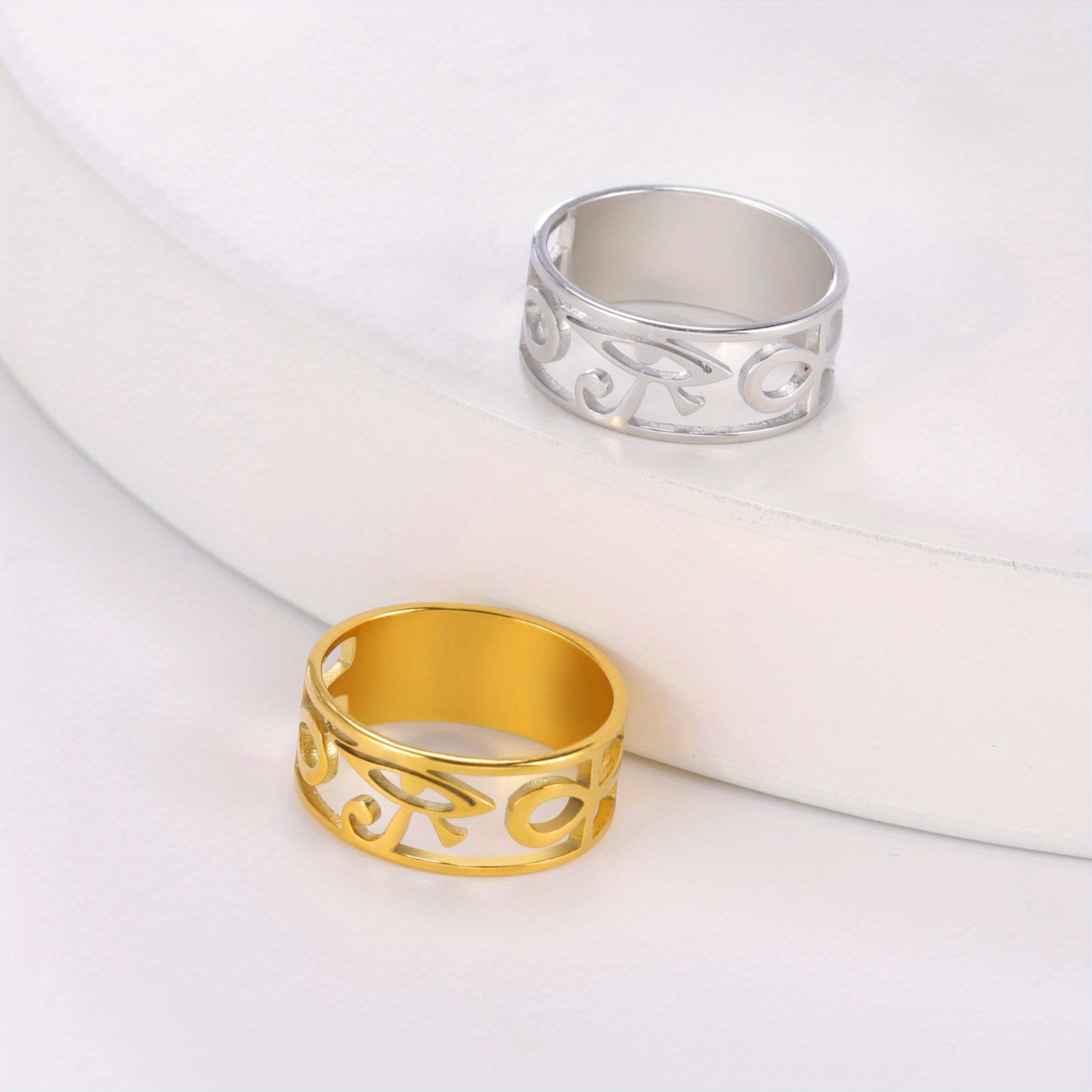 Hollow Steel Eye Symbol Men's Ring Ancient Symbol Cross Ring - Temu