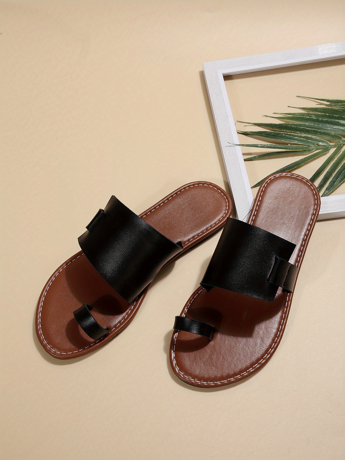 women's toe loop slide sandals leather open - Temu Australia