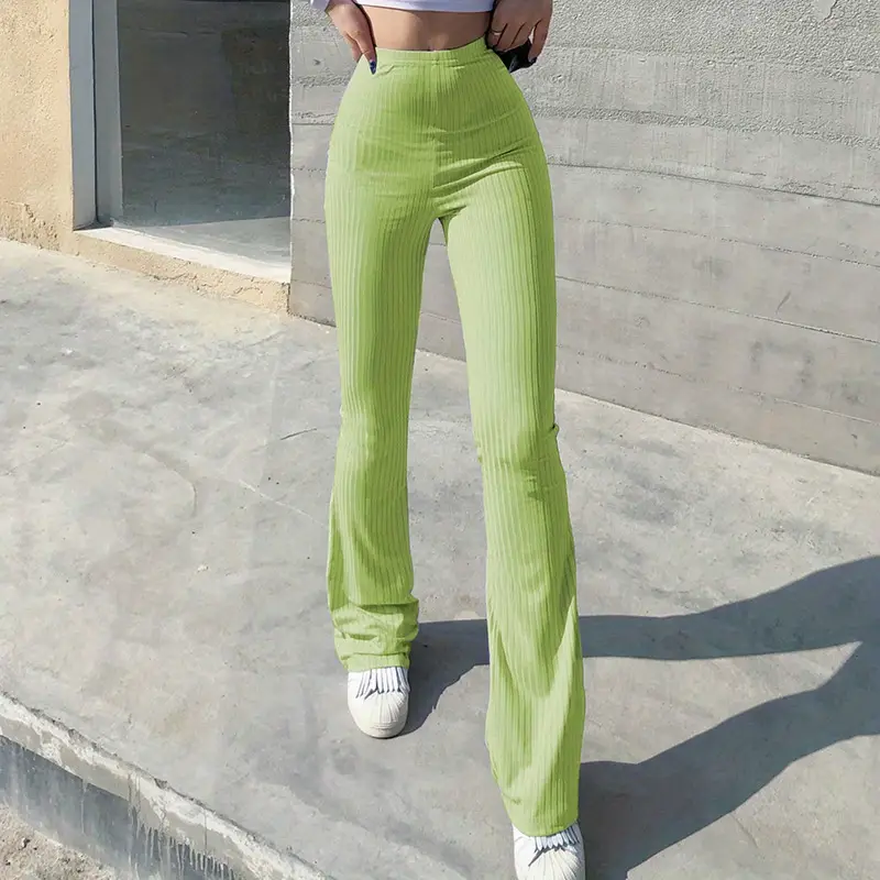 Flared Leg High Waist Pants Casual Solid Long Length Pants Temu