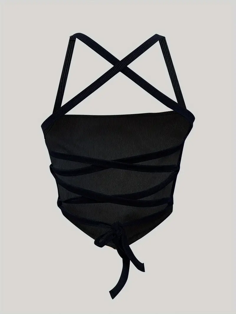 Solid Asymmetrical Hem Cami Crop Top Sexy Cross Tied Temu United Arab