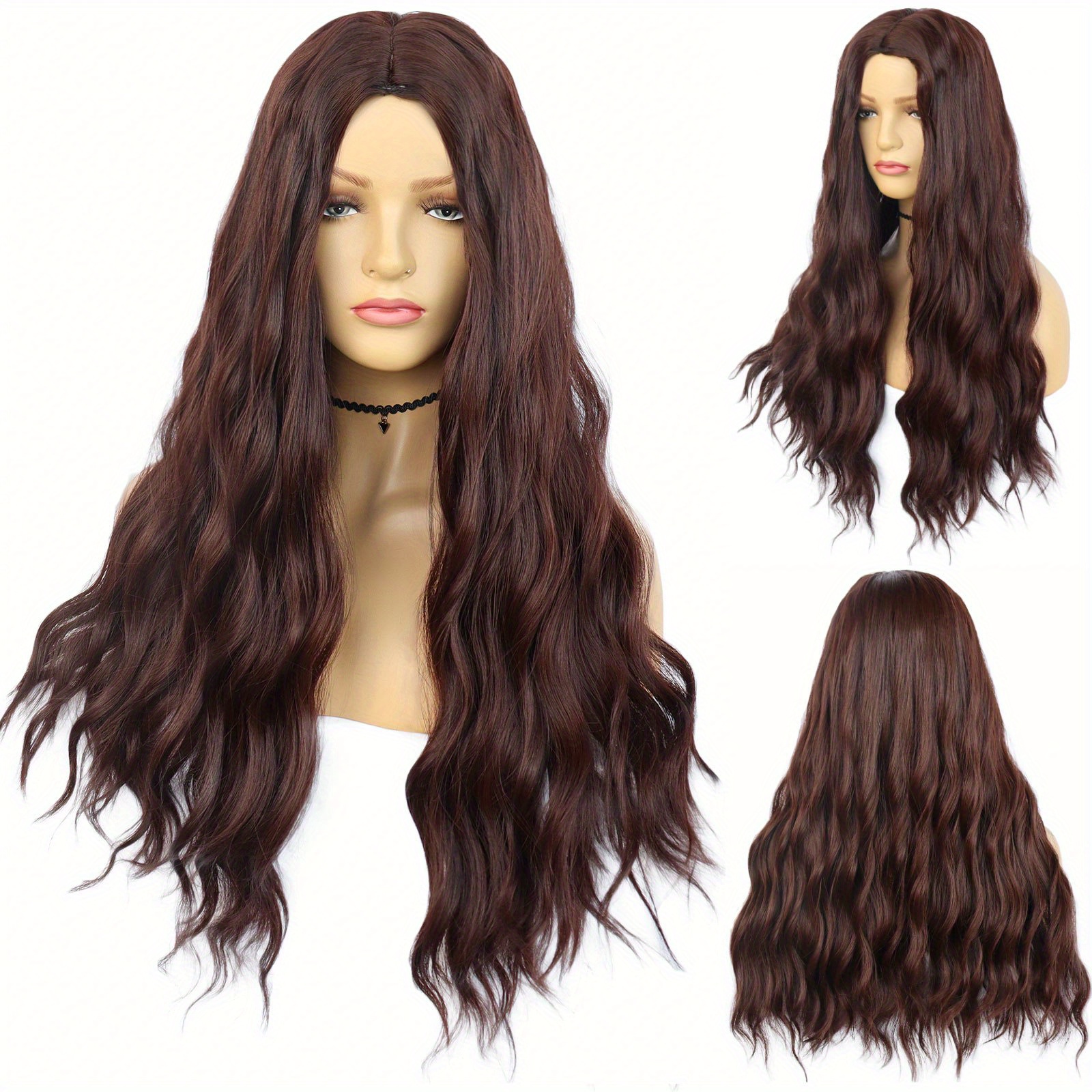 Chocolate Brown Long Body Wave Hair Wigs Synthetic Fiber - Temu
