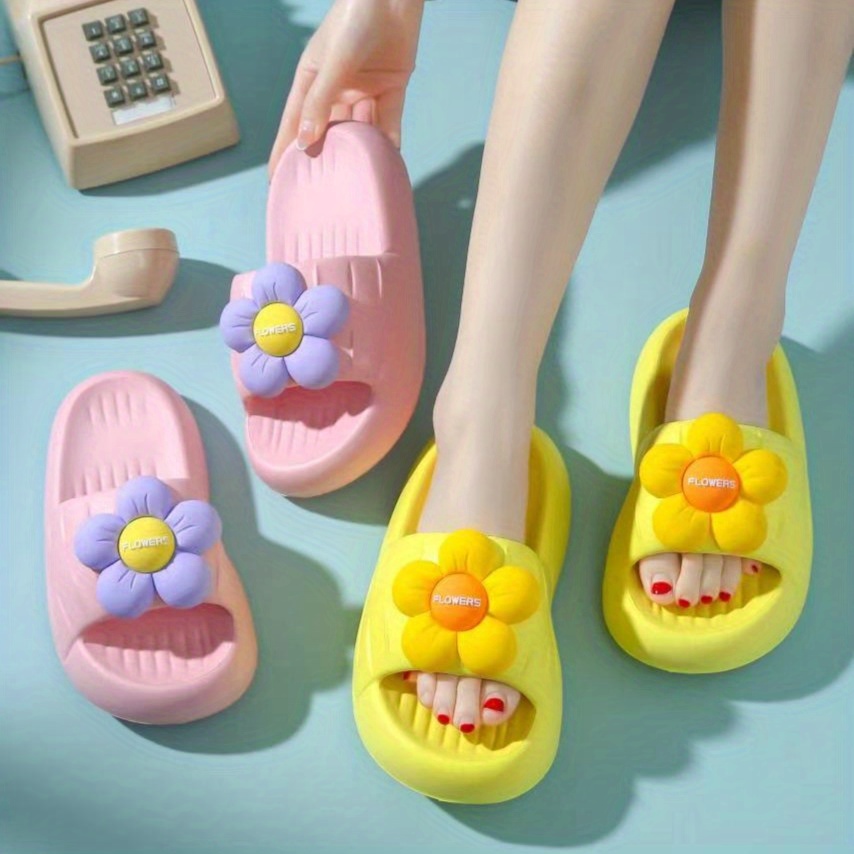 Women's Flower Decor Eva Slippers Quick Drying House Slides - Temu ...