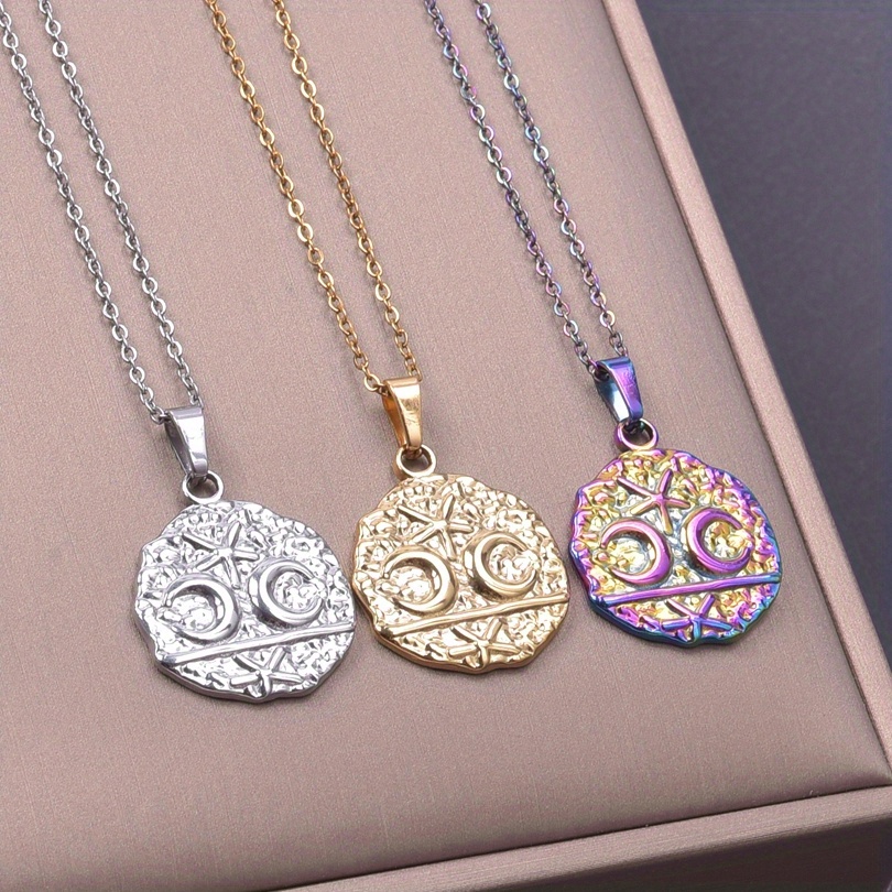 Stainless Steel Star Moon Pendant Necklace - Temu Canada